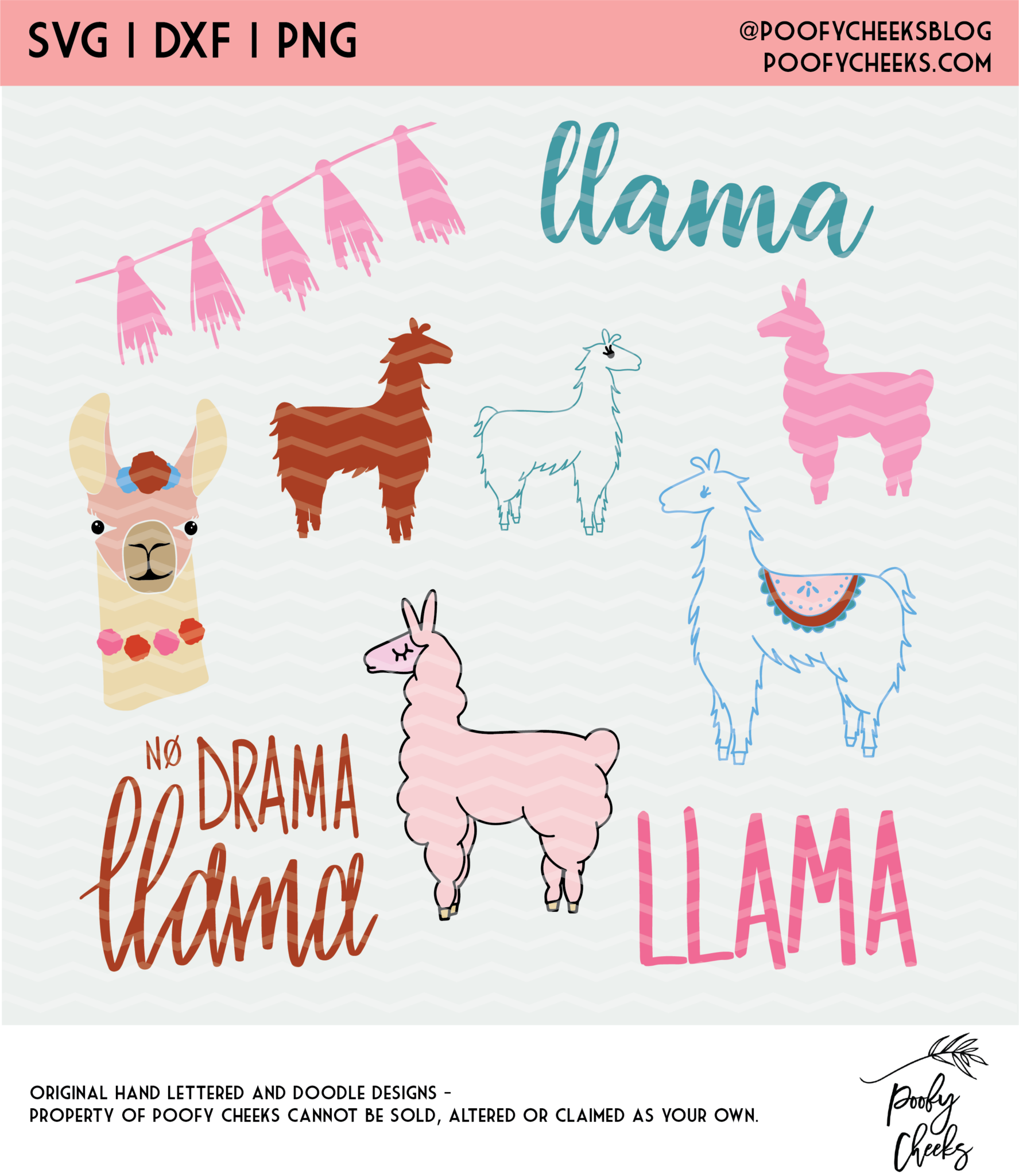 Llama Cut File Mini Bundle – Cricut and Silhouette SVG, PNG, DXF